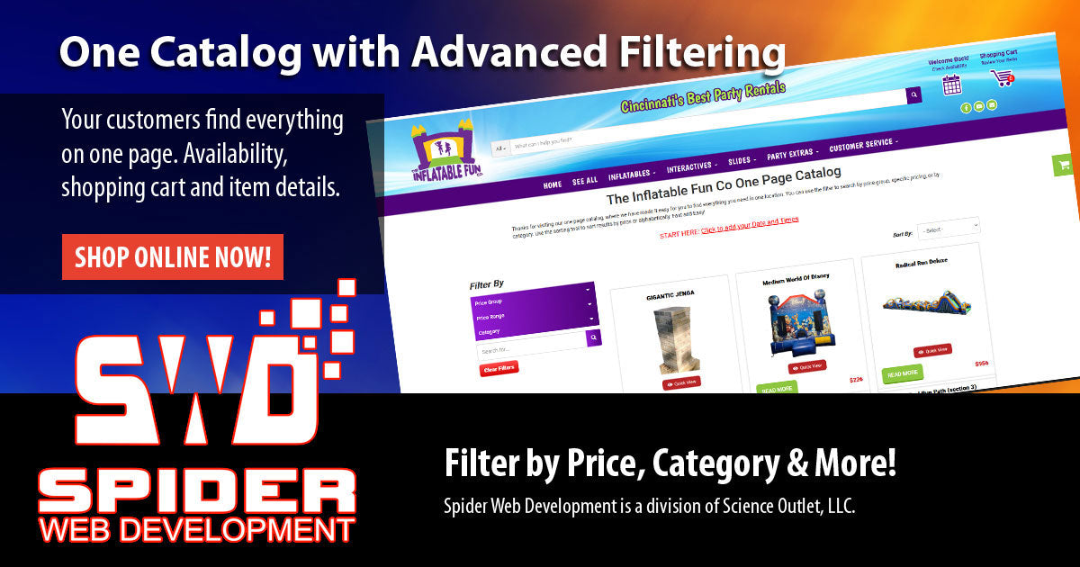 One Page Product Catalog – Spider Web Development
